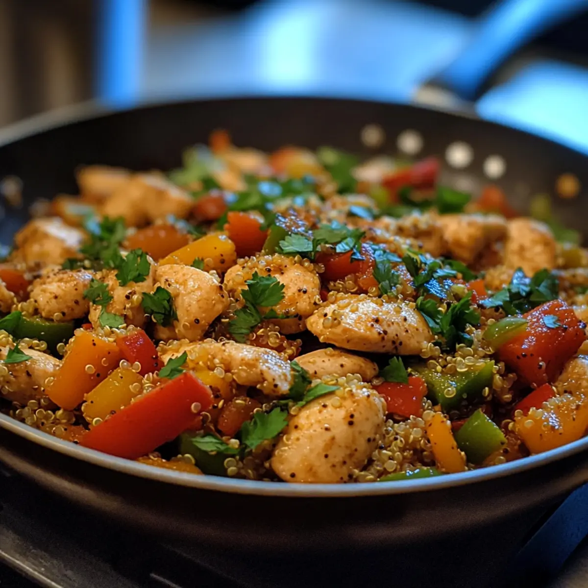 Easy, Delicious Chicken, Bell Pepper & Quinoa Skillet
