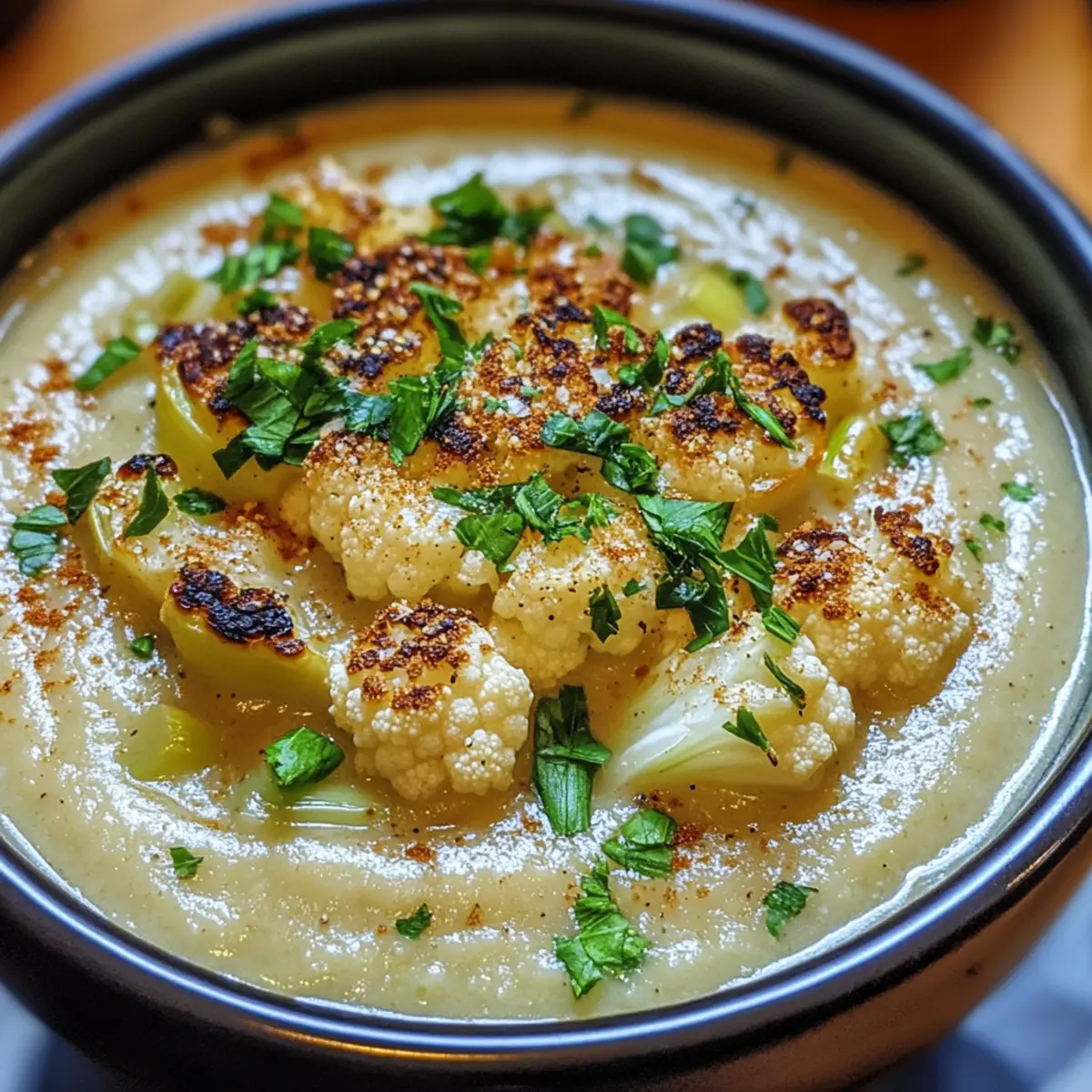 Irresistible Creamy Roasted Cauliflower & Leek Soup