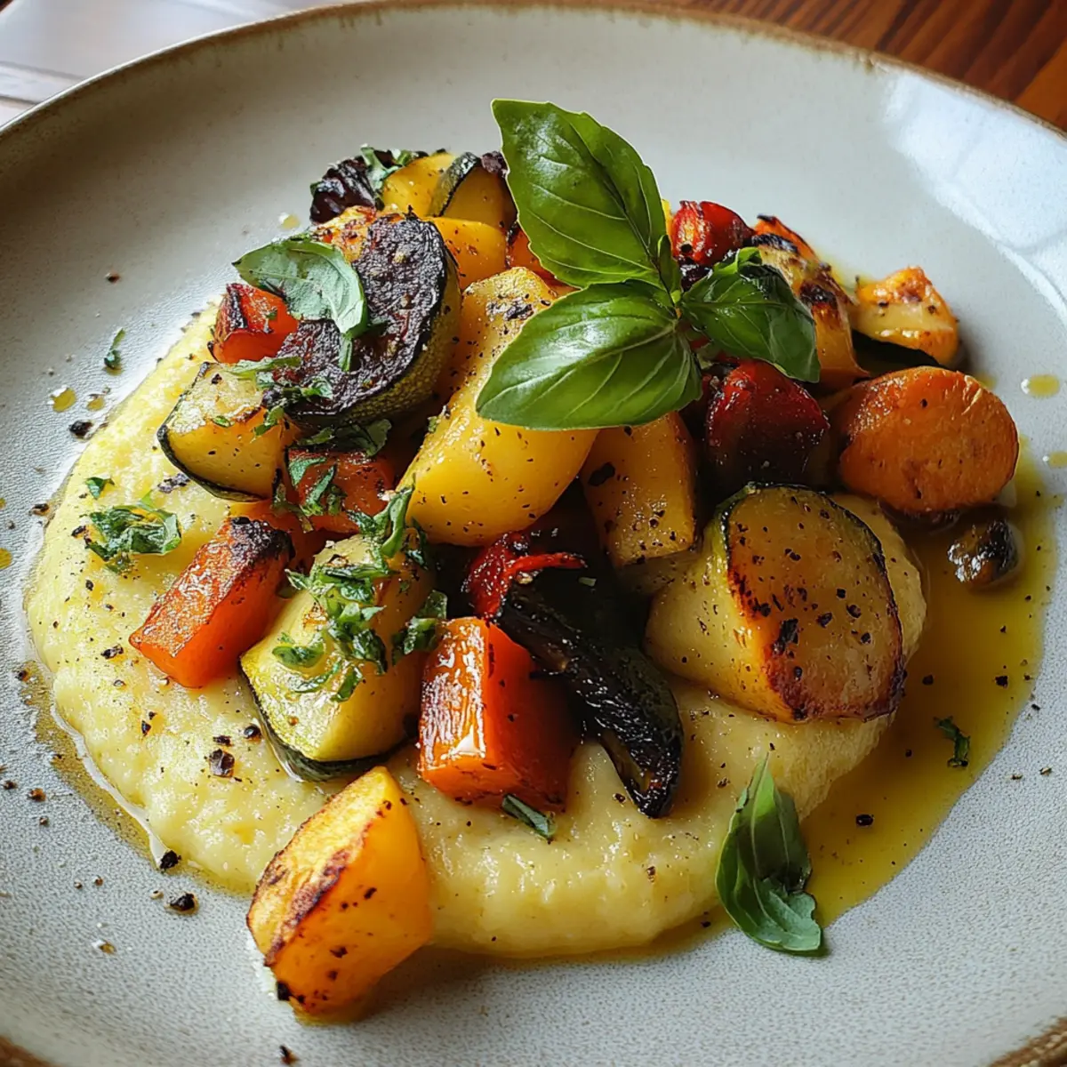 Easy Delicious Lemon Basil Creamy Polenta with Roasted Veg